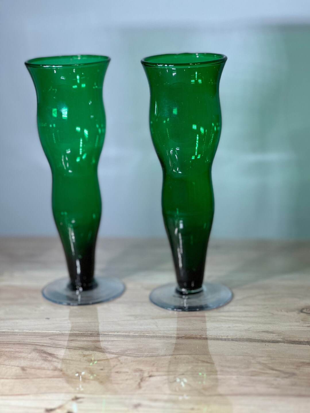 Green Art Glass Vase ~ Set of 2 ~ Maybe Wild Cocktail Glasses ...