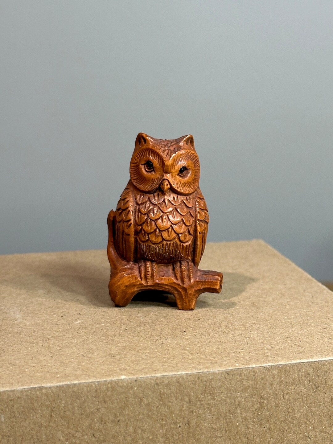 Vintage Owl Netsuke Incredible Detail Hand Carved Boxwood - Etsy