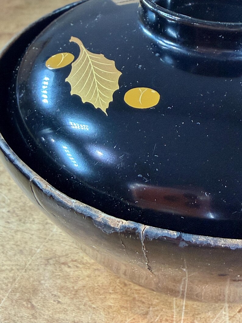 Vintage Wajima-nuri Lacquerware Black Gold Maki-e Style Miso Soup Bowl ...