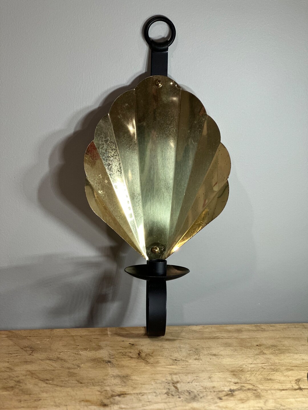 Vintage Oversized Brass Reflector Wall Candle Sconce Shell - Etsy