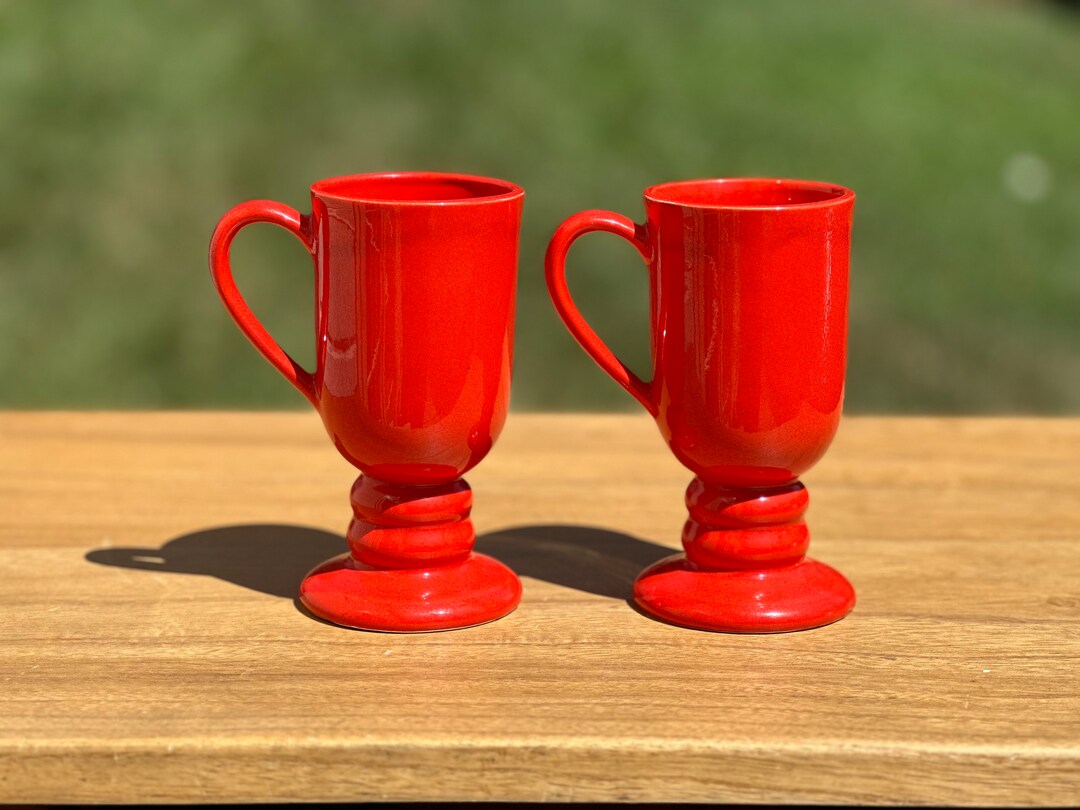 Vintage Mccoy Pottery Footed Pedestal Mugs ~ Set of 2 ~ Red Glaze USA ...