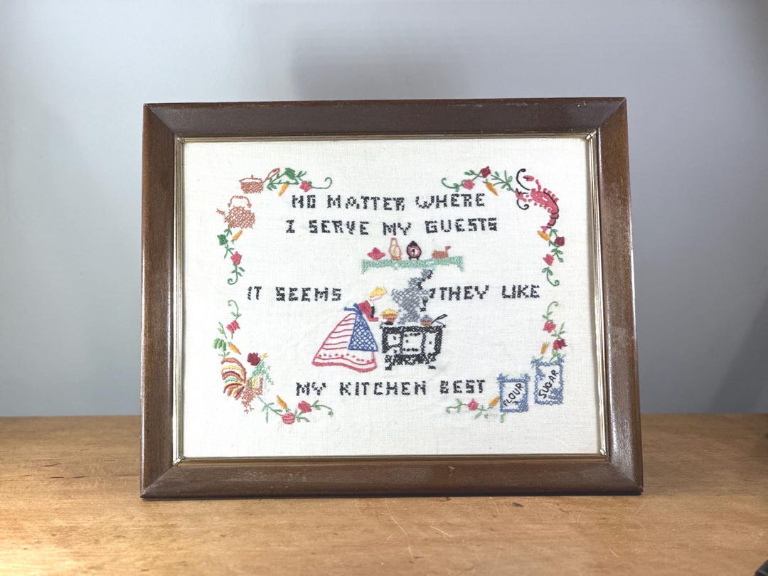 Vintage Framed Cross-stitch Sampler: Kitchen Quote Embroidery - Etsy