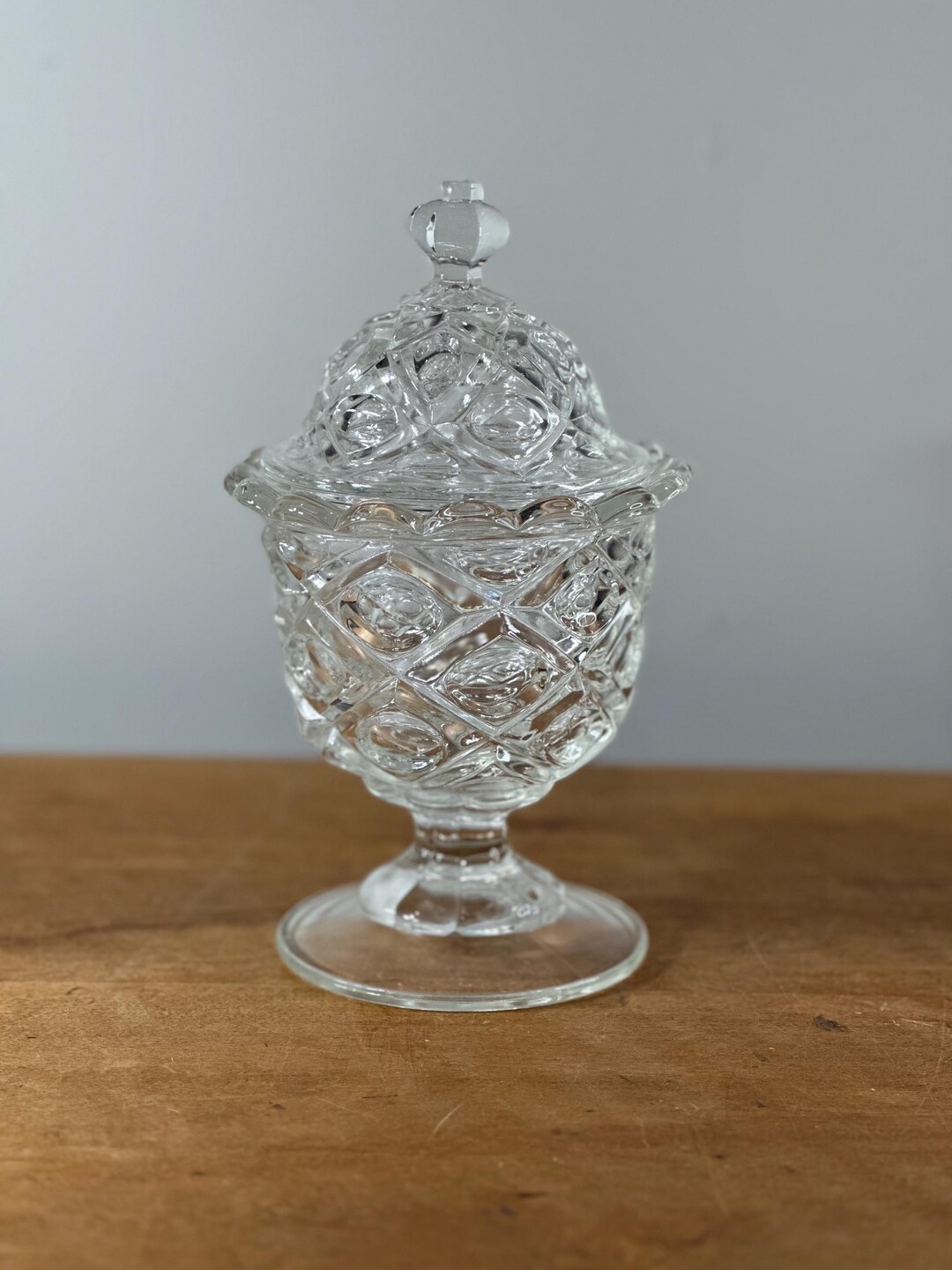 Viking Candy Jar & Lid Diamond Thumbprint Clear ~ Vintage - Etsy