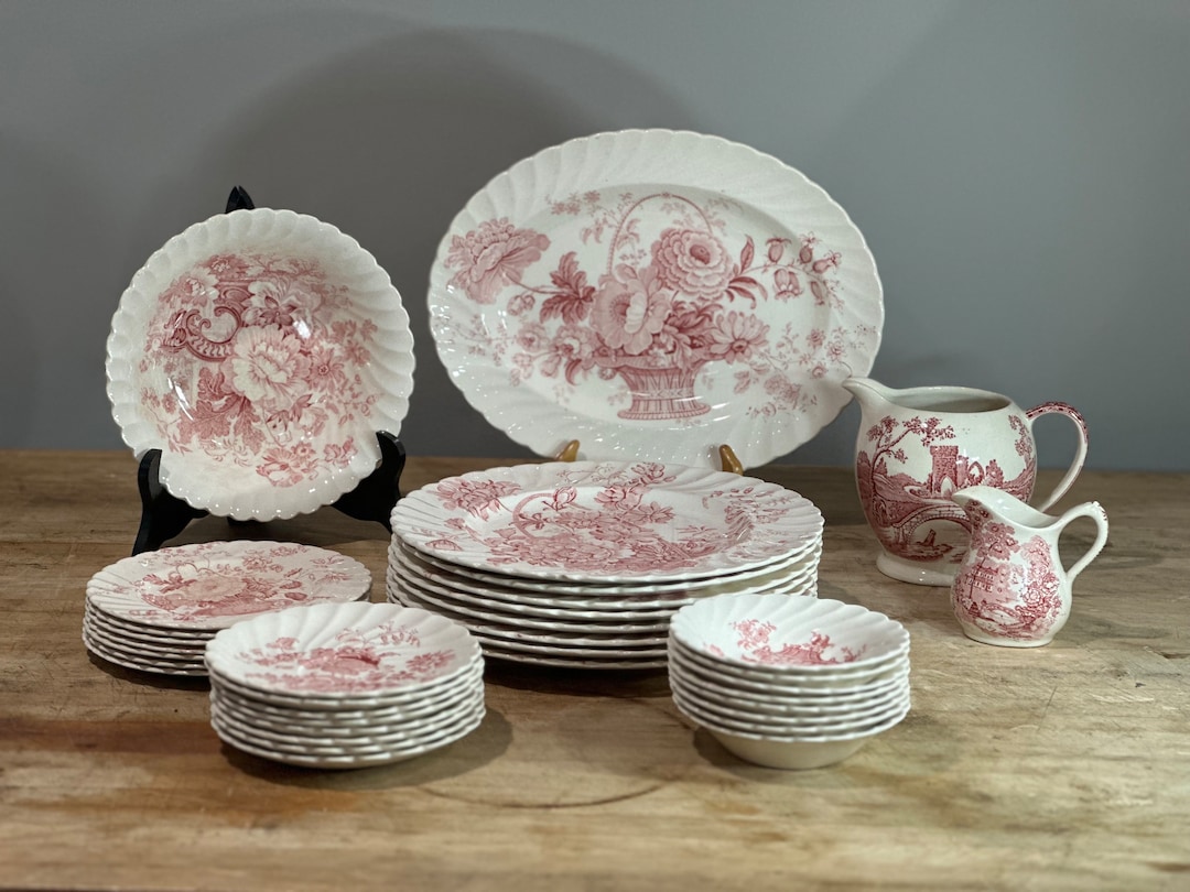 Antique Transferware Plates: Clarice Cliff Roses, Red & White ...