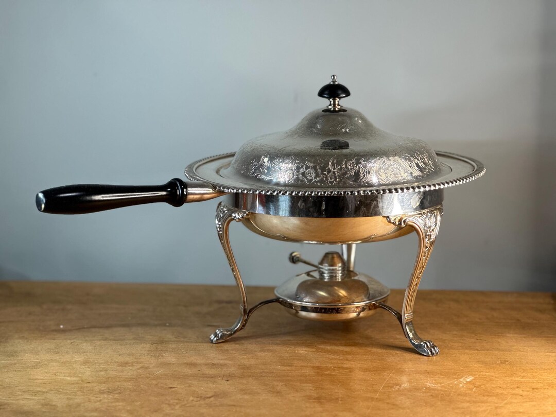 Silver Plate Chafing Dish Set ~ Spirit Burner Cloche Serving Buffet ...
