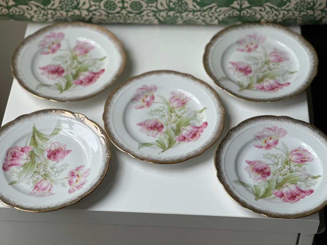 Antique Tulips & Lily of the Valley Plates ~ Set of 5 ~ Tea Party - Etsy