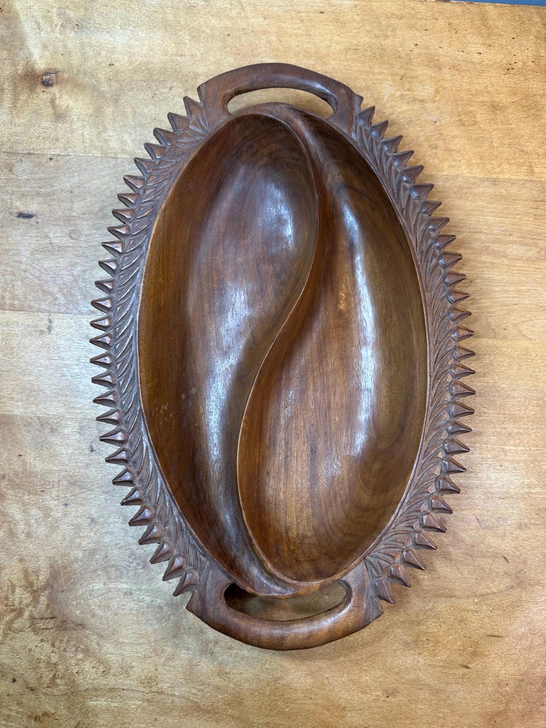 Vintage Wooden Bowl ~ Hand Carved Divided Ying Yang - Etsy