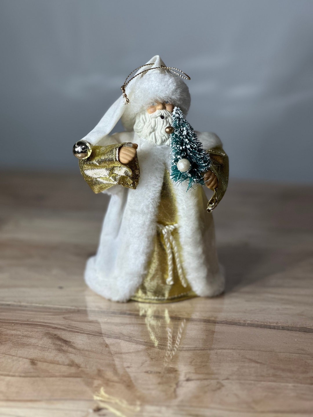 Vintage Santa Tree Topper or Ornament Gold and White - Etsy
