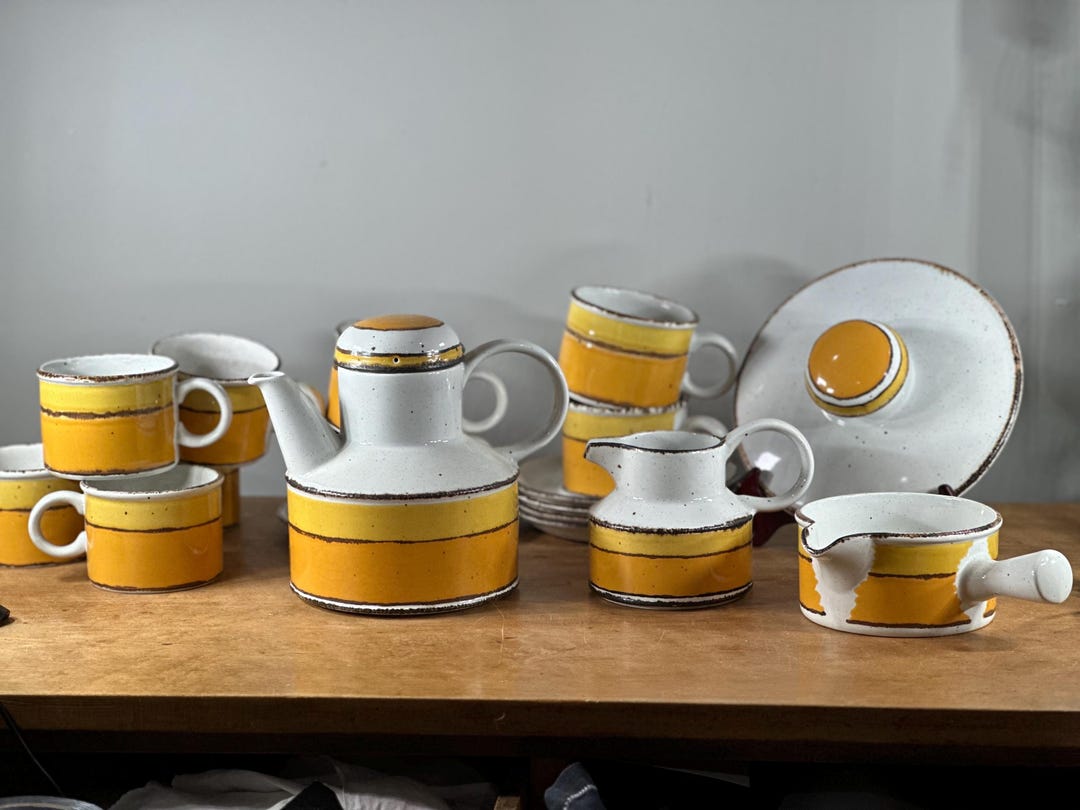 Midwinter Stonehenge Sun Tea Set: Coffee Pot, Cups, Creamer, Gravy Boat ...