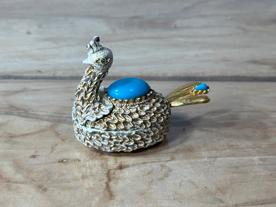 Vintage Florenza Peacock Salt Cellar W/tiny Spoon Tail White - Etsy