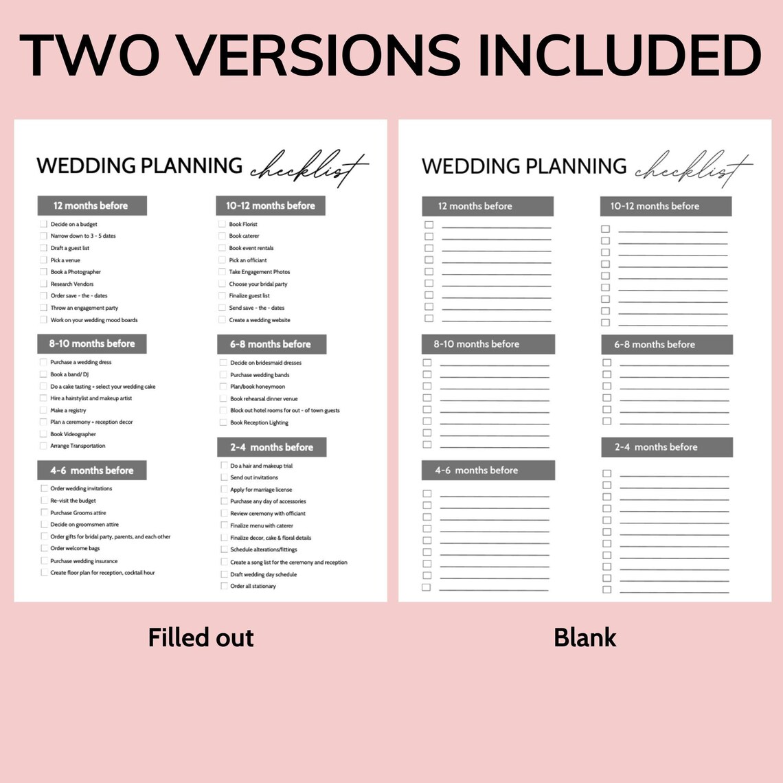 Printable Wedding Checklist | Filled in and Blank Fillable PDF ...