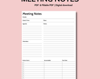 Meeting Minutes Template | Meeting Notes | Meeting Agenda | Meeting ...