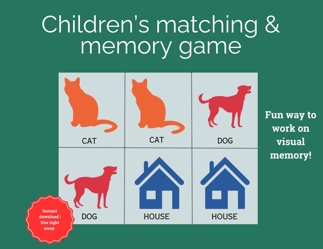 Children's Matching Card Game Memory Game Downloadable - Etsy