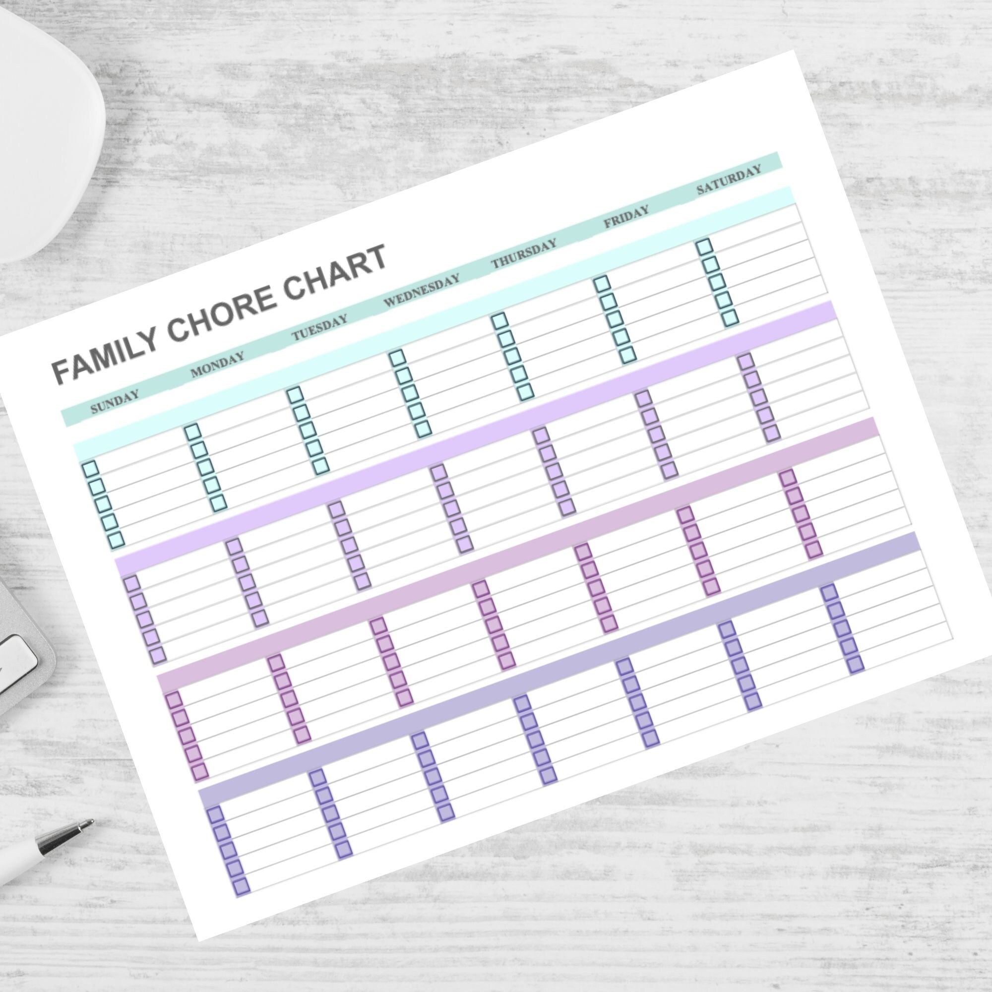 Family Chore Chart Responsibility Chart PDF Easy to Use Downloadable ...