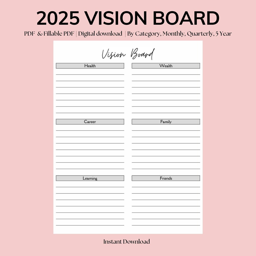 Vision Board Template | Digital Vision Board | Goals | Printable Vision ...