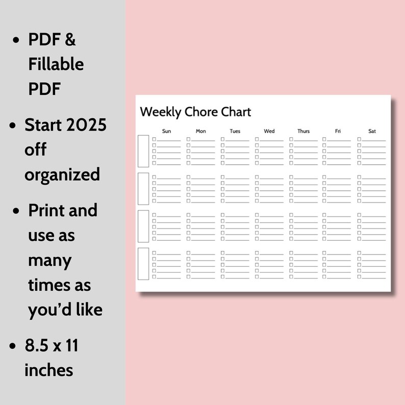Kids Chore Chart | Chore Chart | Responsibility Chart | PDF & Fillable ...