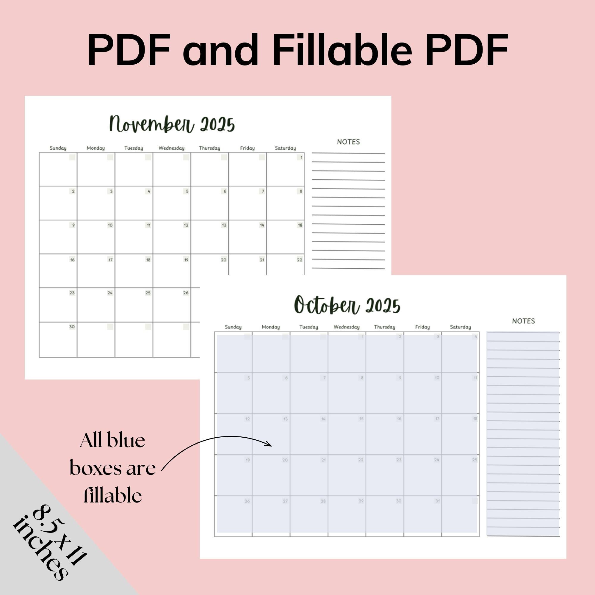 Blank Calendar With Notes | 2025 Calendar | 2025 Calender | Monthly ...