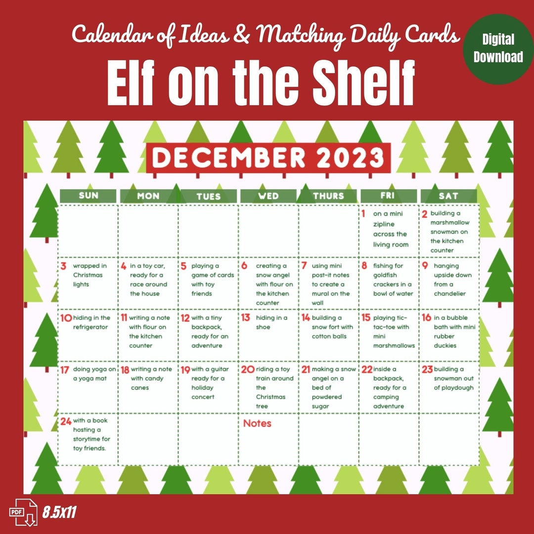 Elf on the Shelf Ideas Christmas Elf Calendar of Ideas and Matching ...
