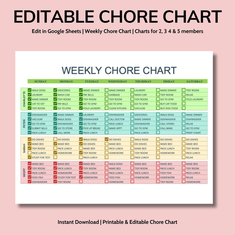 Chore Chart | Kids Chore Chart | Responsibility Chart | PDF & Fillable ...