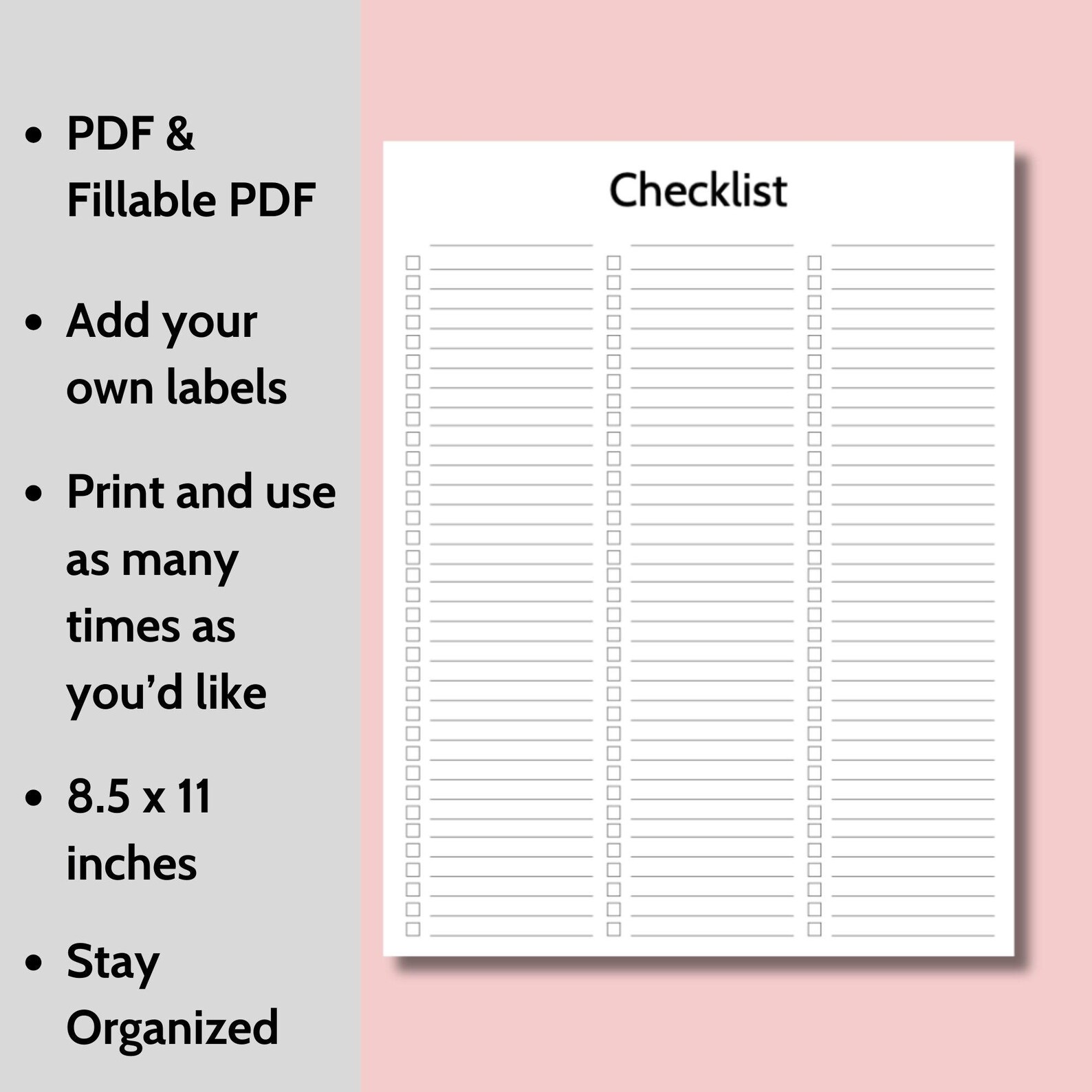 Simple Checklist | to Do List | PDF & Fillable PDF | Digital ...