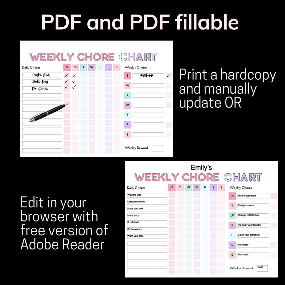 Chore Chart Kids Chore Chart Responsibility Chart PDF and PDF Fillable ...