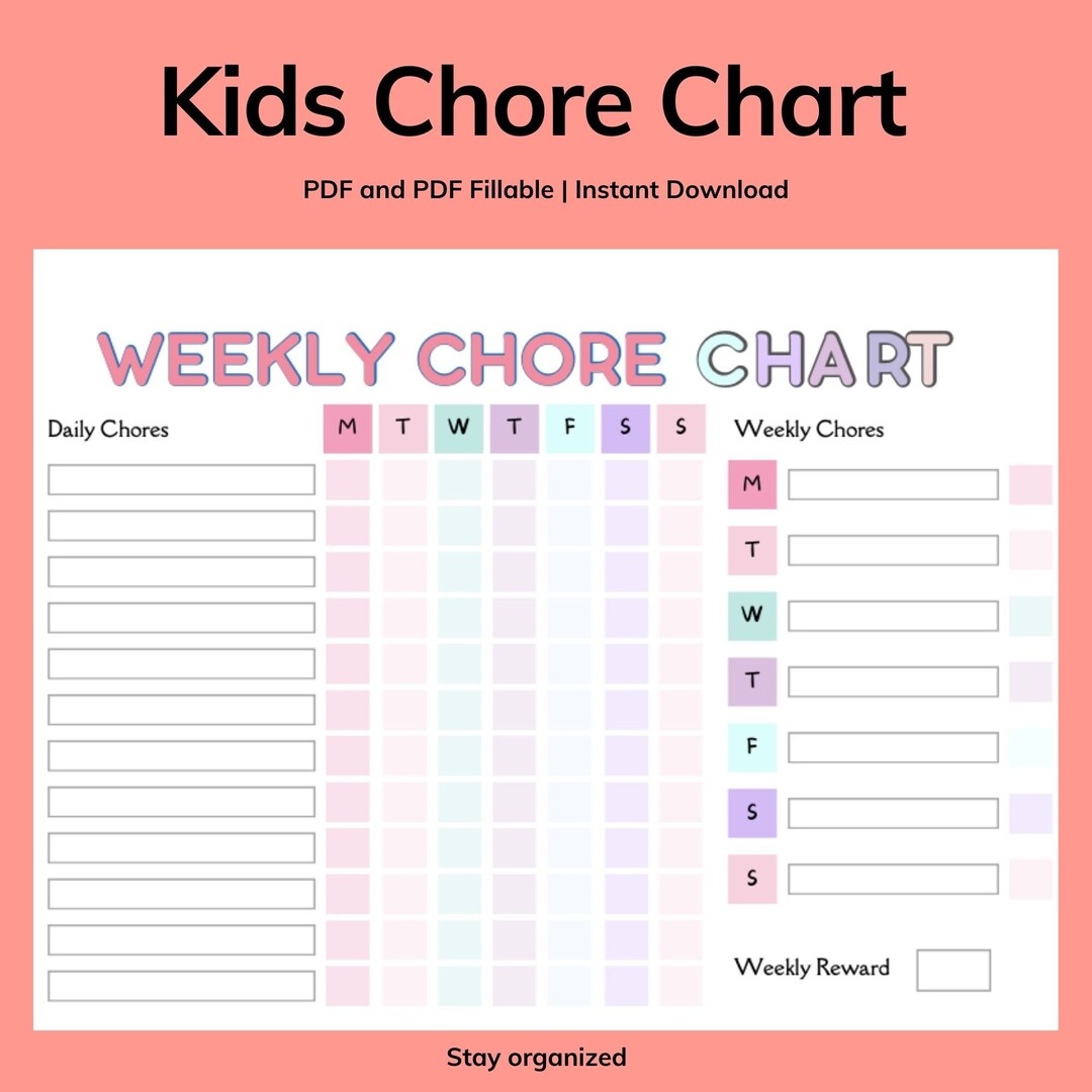 Kids Chore Chart | Chore Chart | Responsibility Chart | PDF and PDF ...