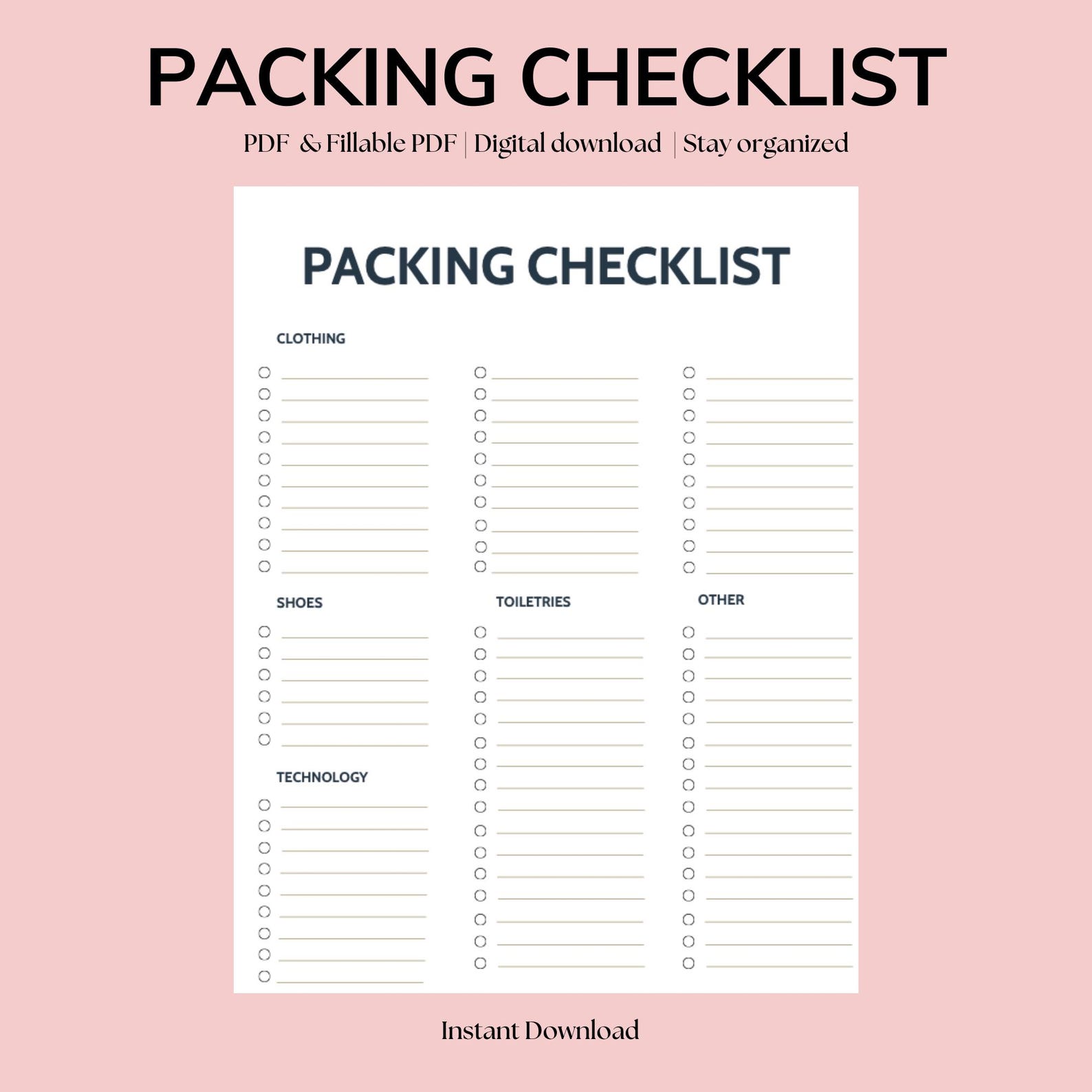 Travel Packing List | Travel Packing Checklist | PDF & Fillable PDF ...