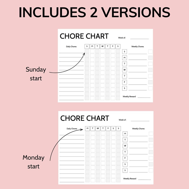 Kids Chore Chart | Chore Chart | Responsibility Chart | PDF & Fillable ...