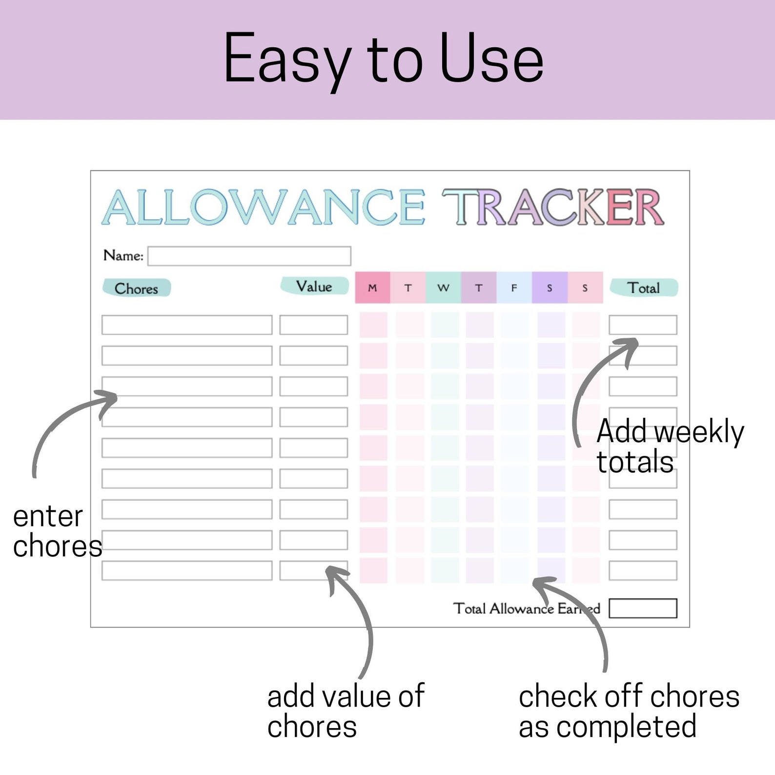 Allowance Chart | Allowance Tracker | Chore Chart | PDF & PDF Fillable ...