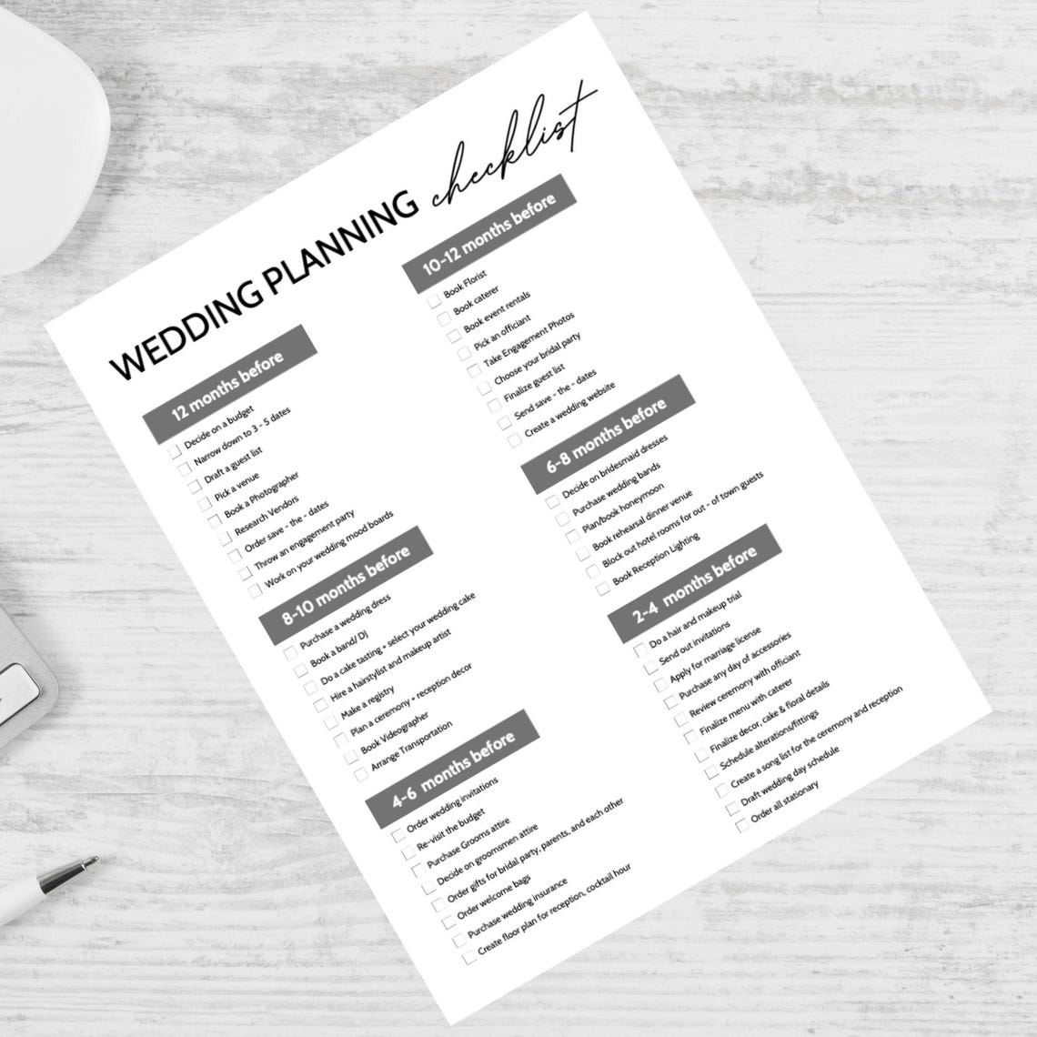 Printable Wedding Checklist | Filled in and Blank Fillable PDF ...