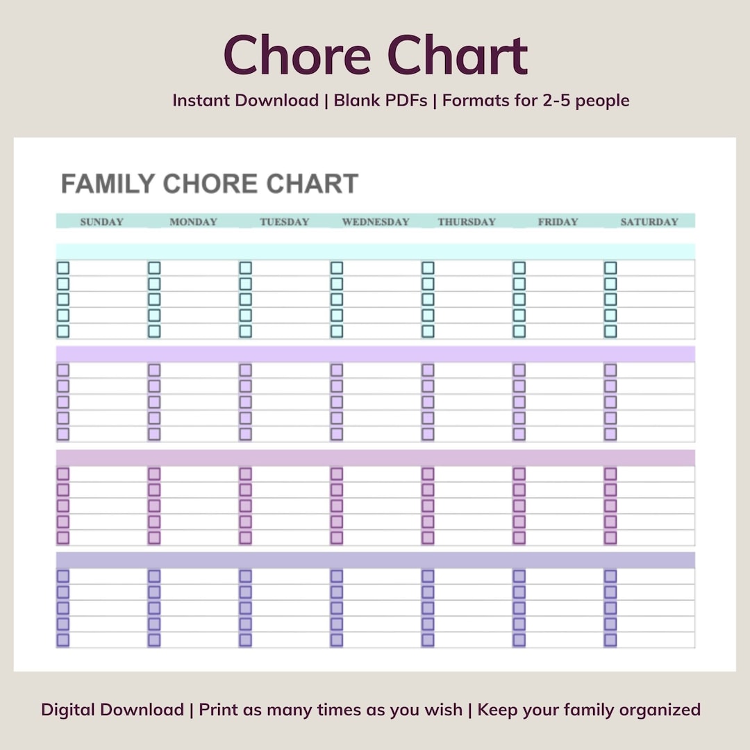 Family Chore Chart | Kids Chore Chart | PDF | Easy to Use ...