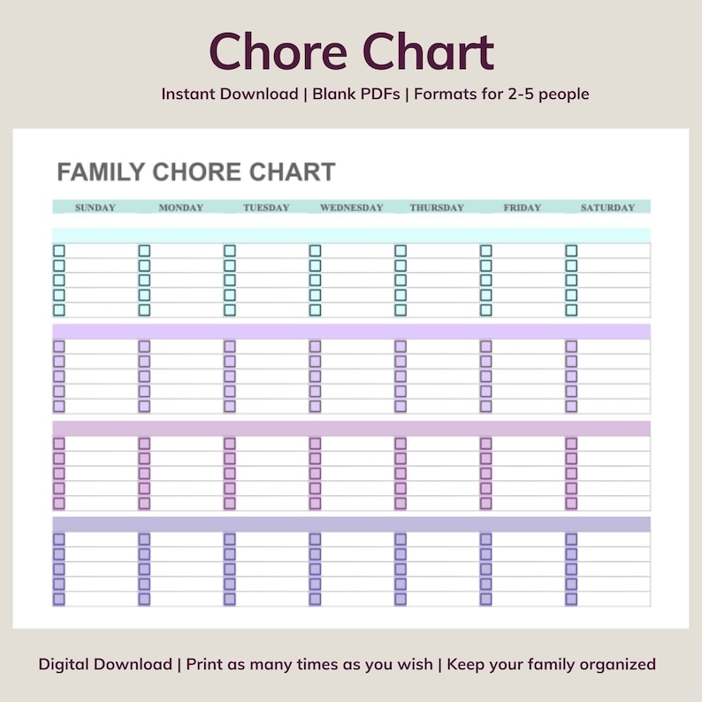 Family Chore Chart | Kids Chore Chart | PDF | Easy to Use ...