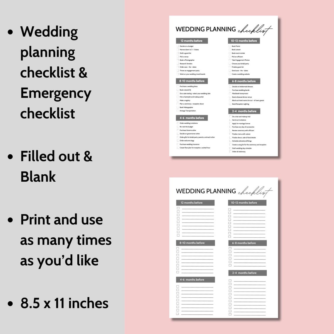 Printable Wedding Checklist | Filled in and Blank Fillable PDF ...