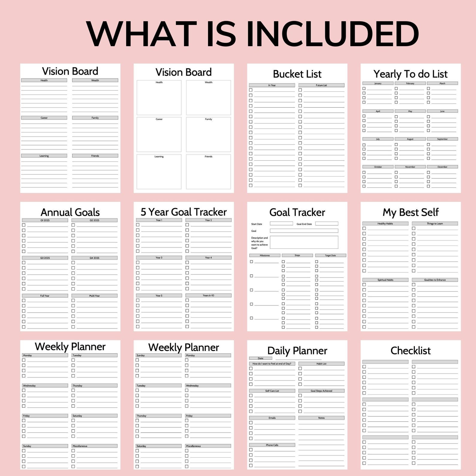 Vision Board Template | Goal Tracker, Bucket List (PDF) - Etsy