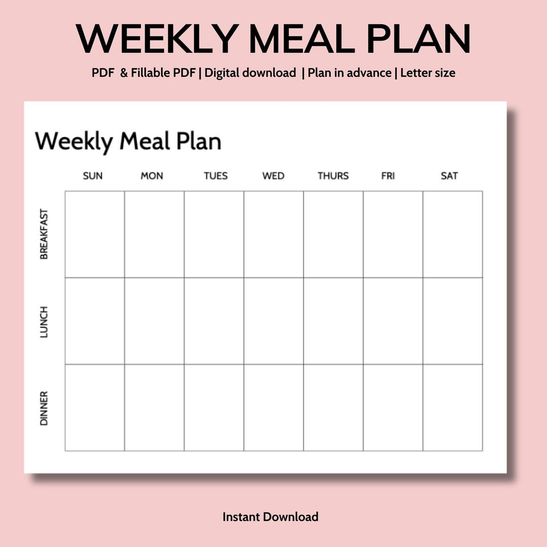 Weekly Meal Plan | Printable Weekly Meal Planner | Weekly Meal Planning ...