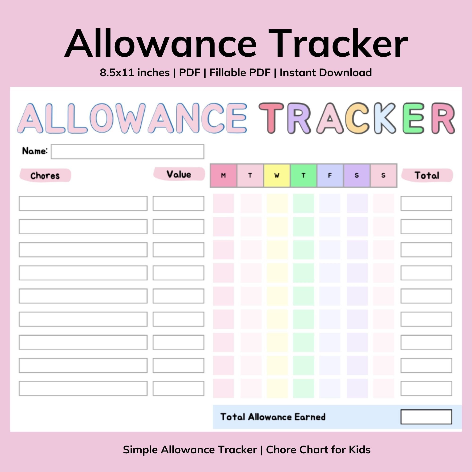 Allowance Tracker | Kids Allowance Chart | Kids Chore Chart | PDF ...