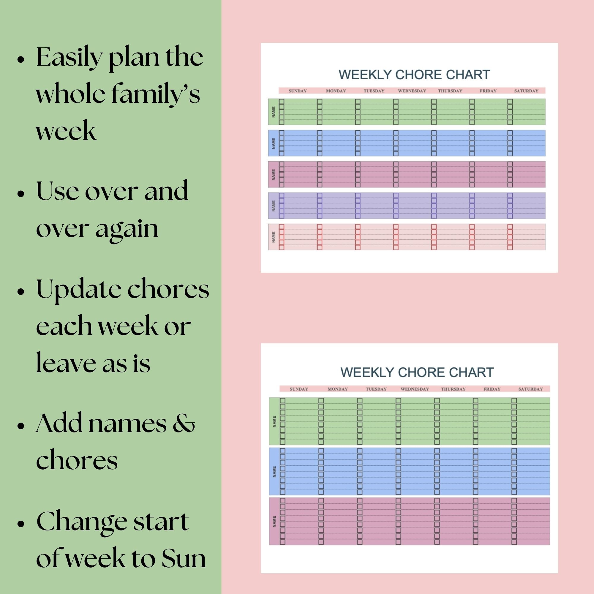 Kids Chore Chart | Edit With Google Sheets | Downloadable | Digital ...