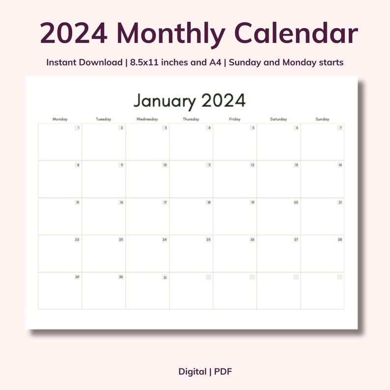 Blank Calender 2024 Calender 2024 Monthly Calendar Printable Calendar ...