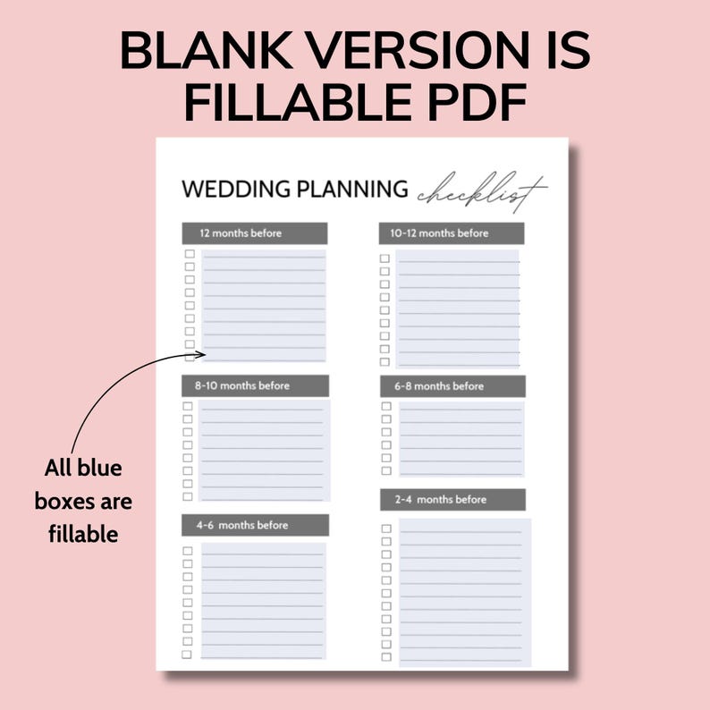 Printable Wedding Checklist | Filled in and Blank Fillable PDF ...
