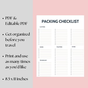 Travel Packing List | Travel Packing Checklist | PDF & Fillable PDF ...