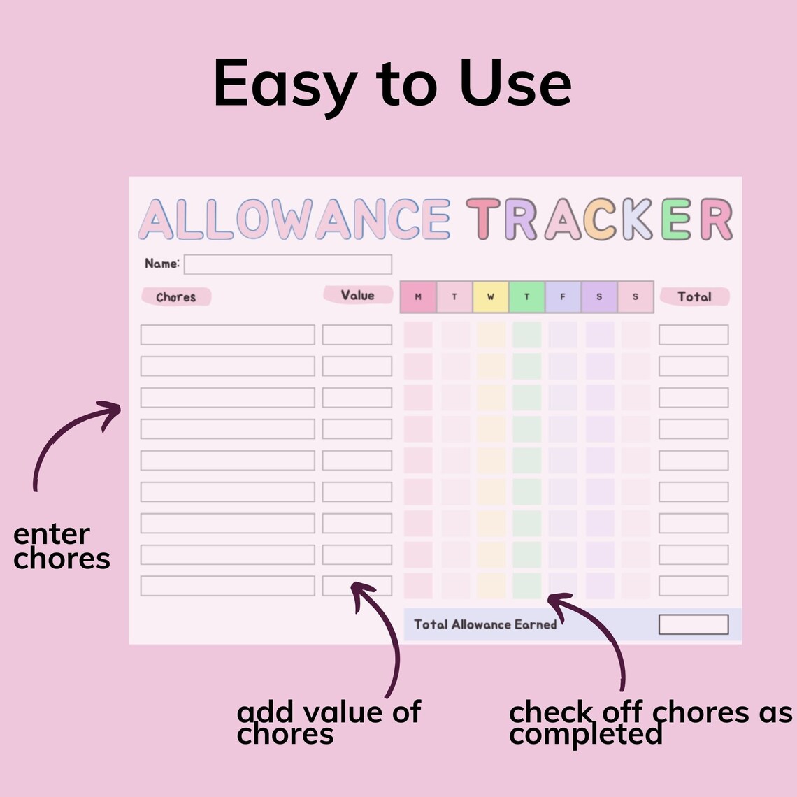 Allowance Tracker | Kids Allowance Chart | Kids Chore Chart | PDF ...