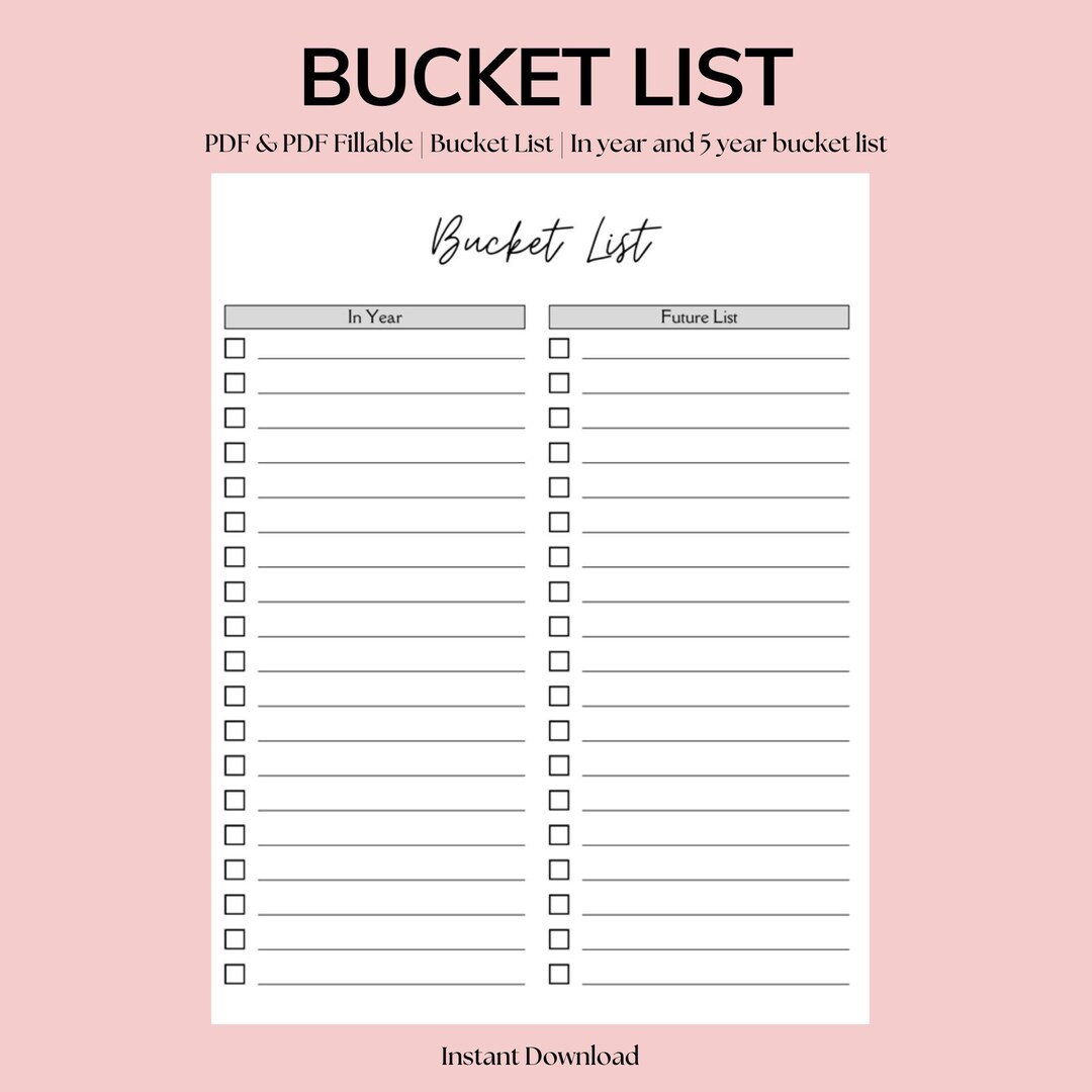 Printable Bucket List Template | Fillable PDF (digital Download) - Etsy UK