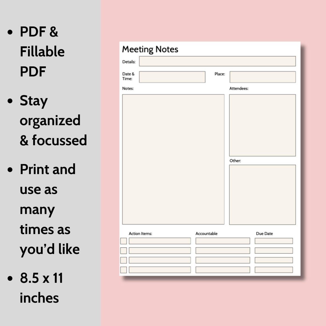 Meeting Minutes Template | Meeting Notes | Meeting Agenda | Meeting ...