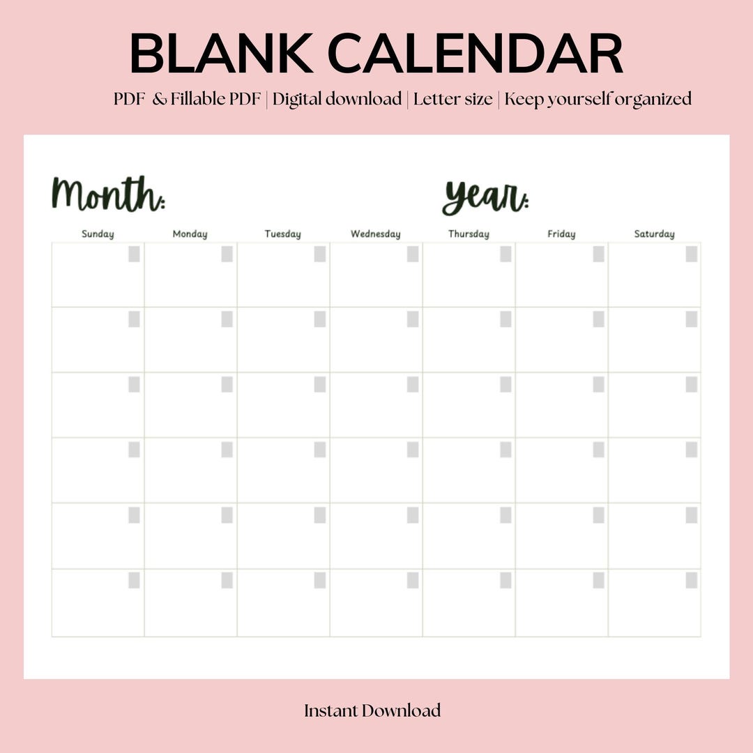 Blank Calendar | Calender | Monthly Calendar | Printable | PDF ...
