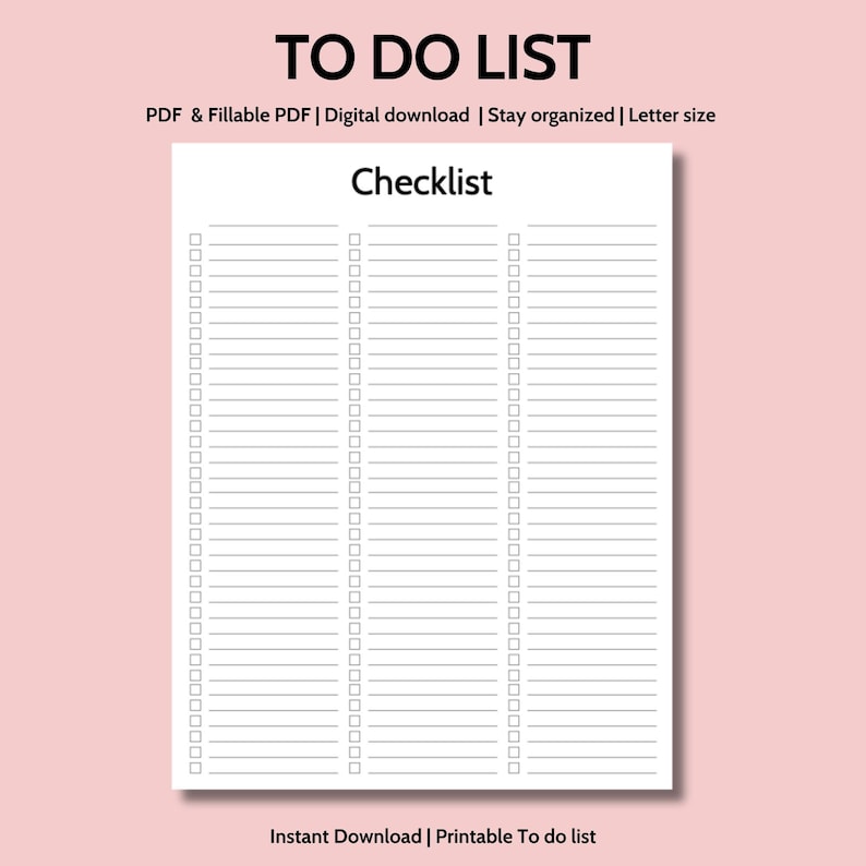 Simple Checklist | to Do List | PDF & Fillable PDF | Digital ...