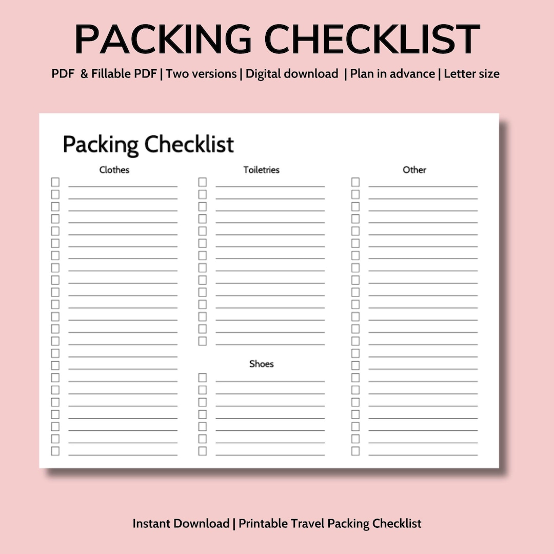 Travel Packing List | Printable Travel Packing Checklist | PDF ...
