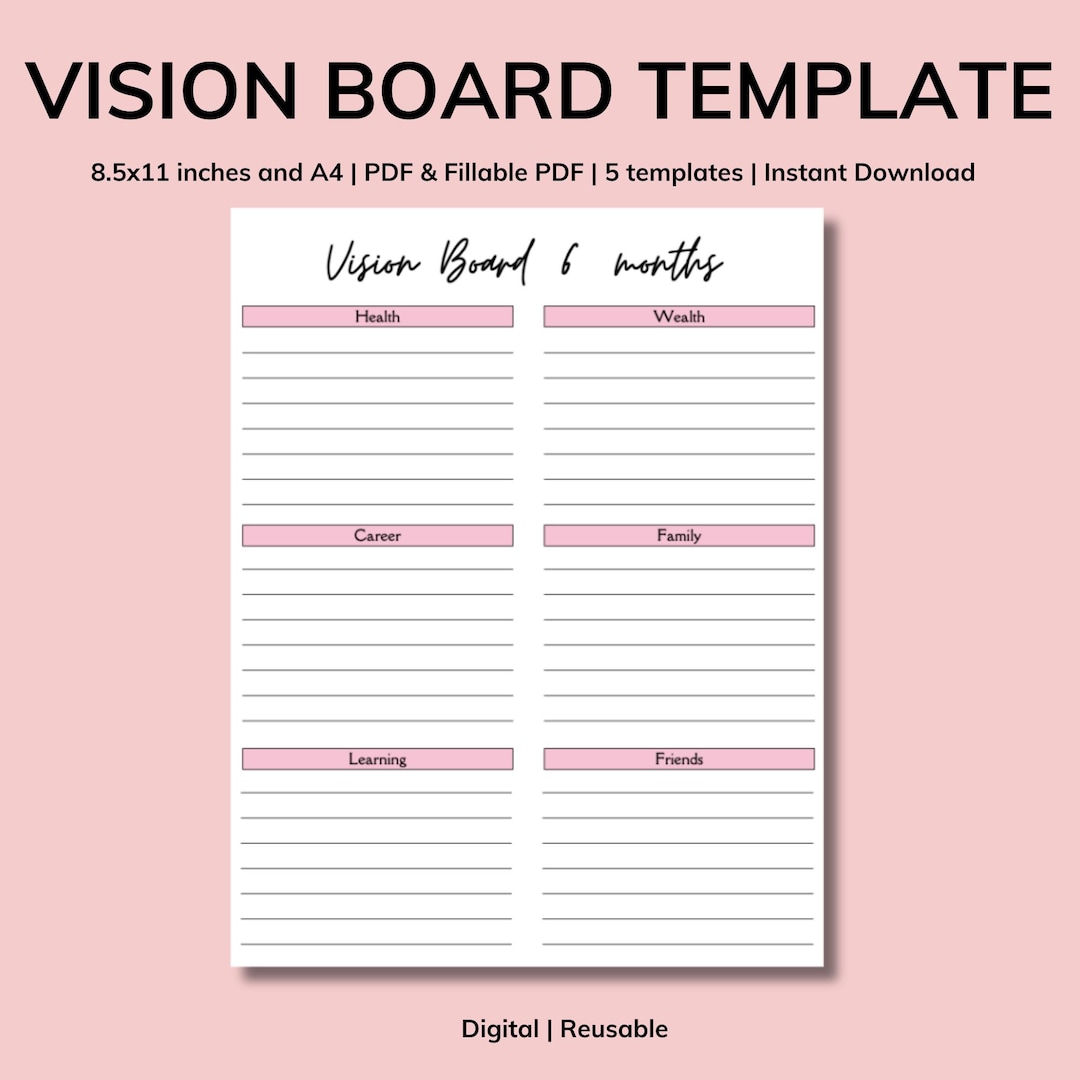 Vision Board | Vision Board Template | 5 Templates | PDF & Fillable PDF ...