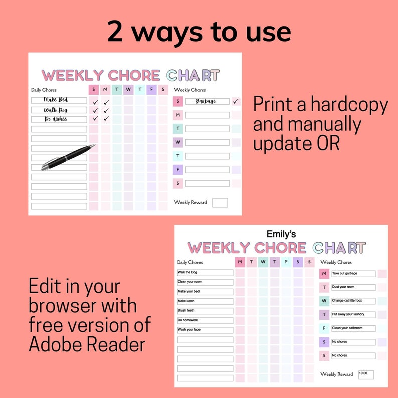 Kids Chore Chart | Chore Chart | Responsibility Chart | PDF and PDF ...