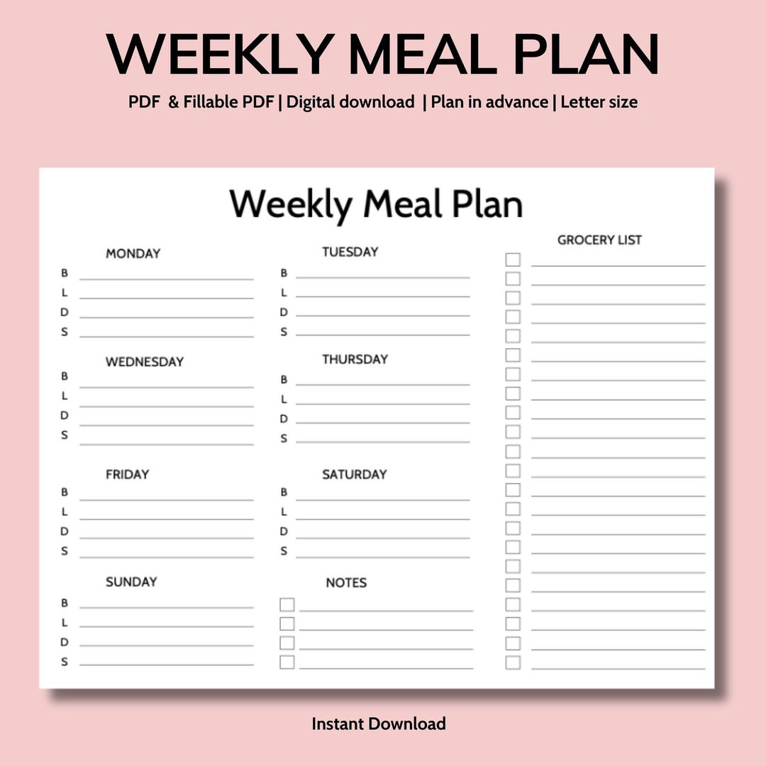 Weekly Meal Plan | Printable Weekly Meal Planner | Weekly Meal Planning ...