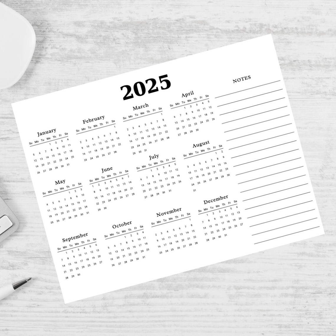 2025 Calendar | One Page Calendar | Includes Section for Notes | 2025 ...